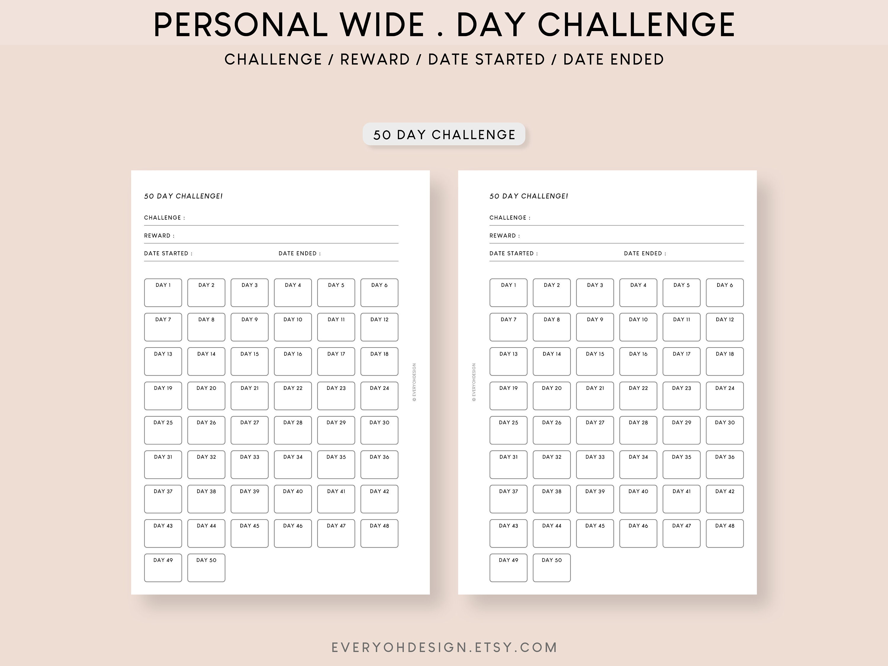 30 Day Challenge Printable Bundle Personal Wide 90 Day Tracker Template ...