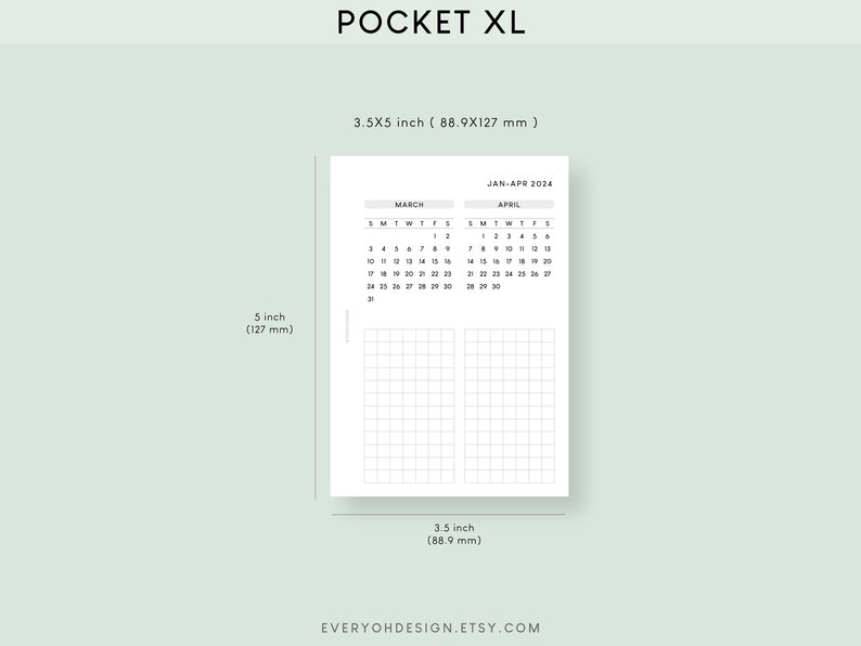 2024 Yearly Planner Pocket XL Printable Inserts Minimal Future Log ...