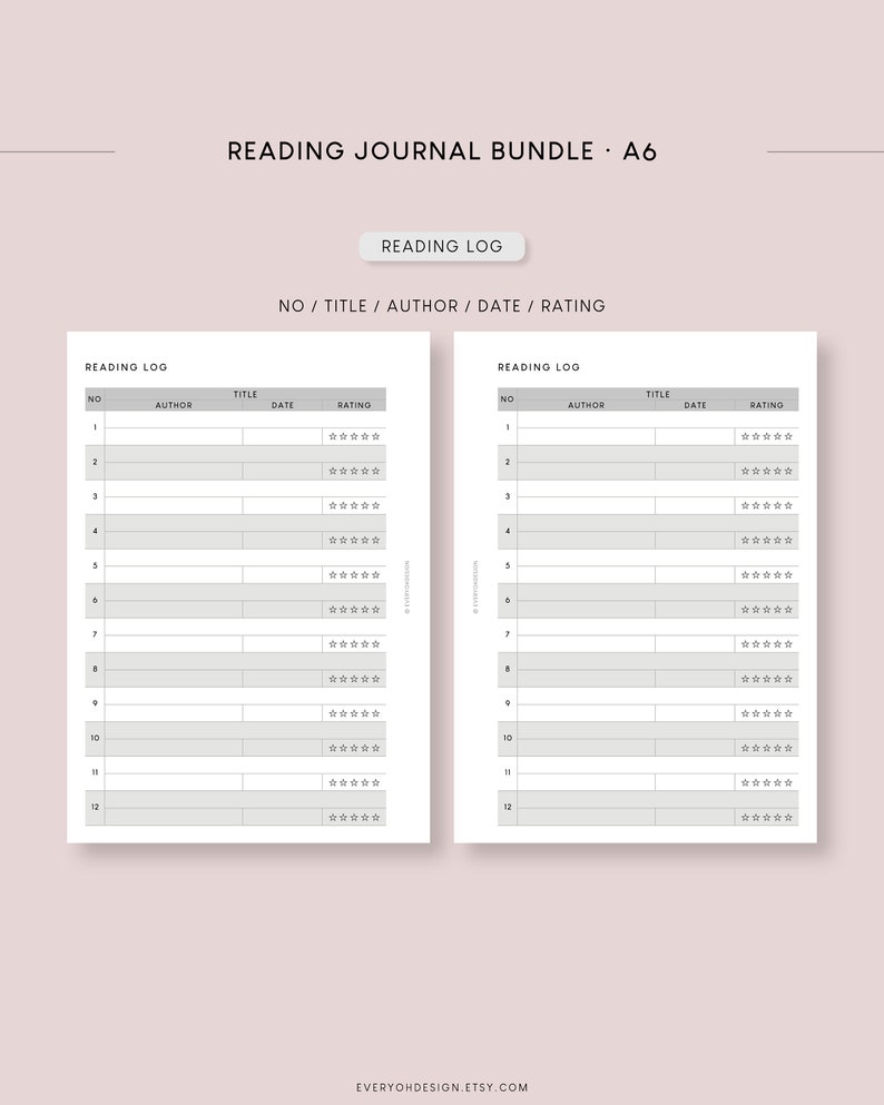 A6 Reading Journal Bundle Printable Inserts | Minimalist Book Planner ...
