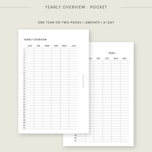 Pocket Yearly Overview Planner | Minimalist Printable Insert | Year at ...