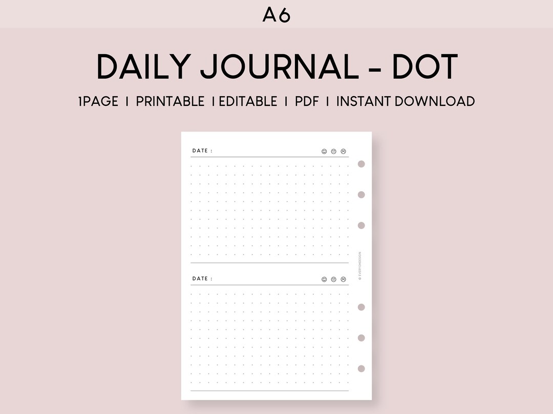 A6 Daily Journal Planner Printable Inserts | One Page Two Day | Undated ...