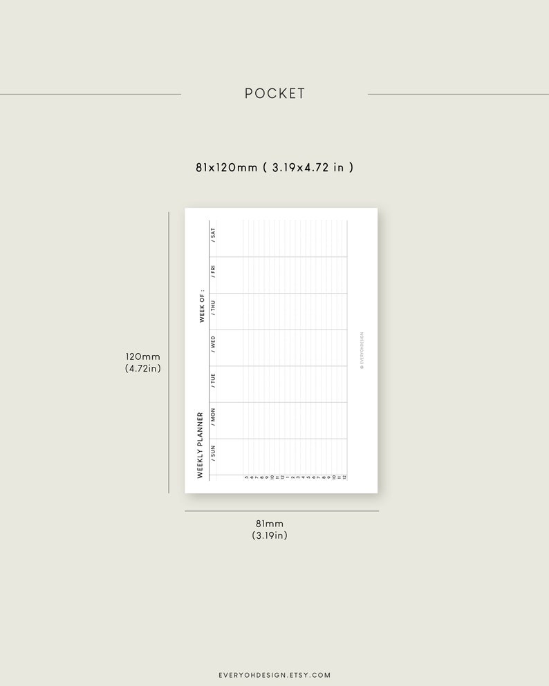 Pocket Hourly Weekly Planner Horizontal Printable Insert Template ...