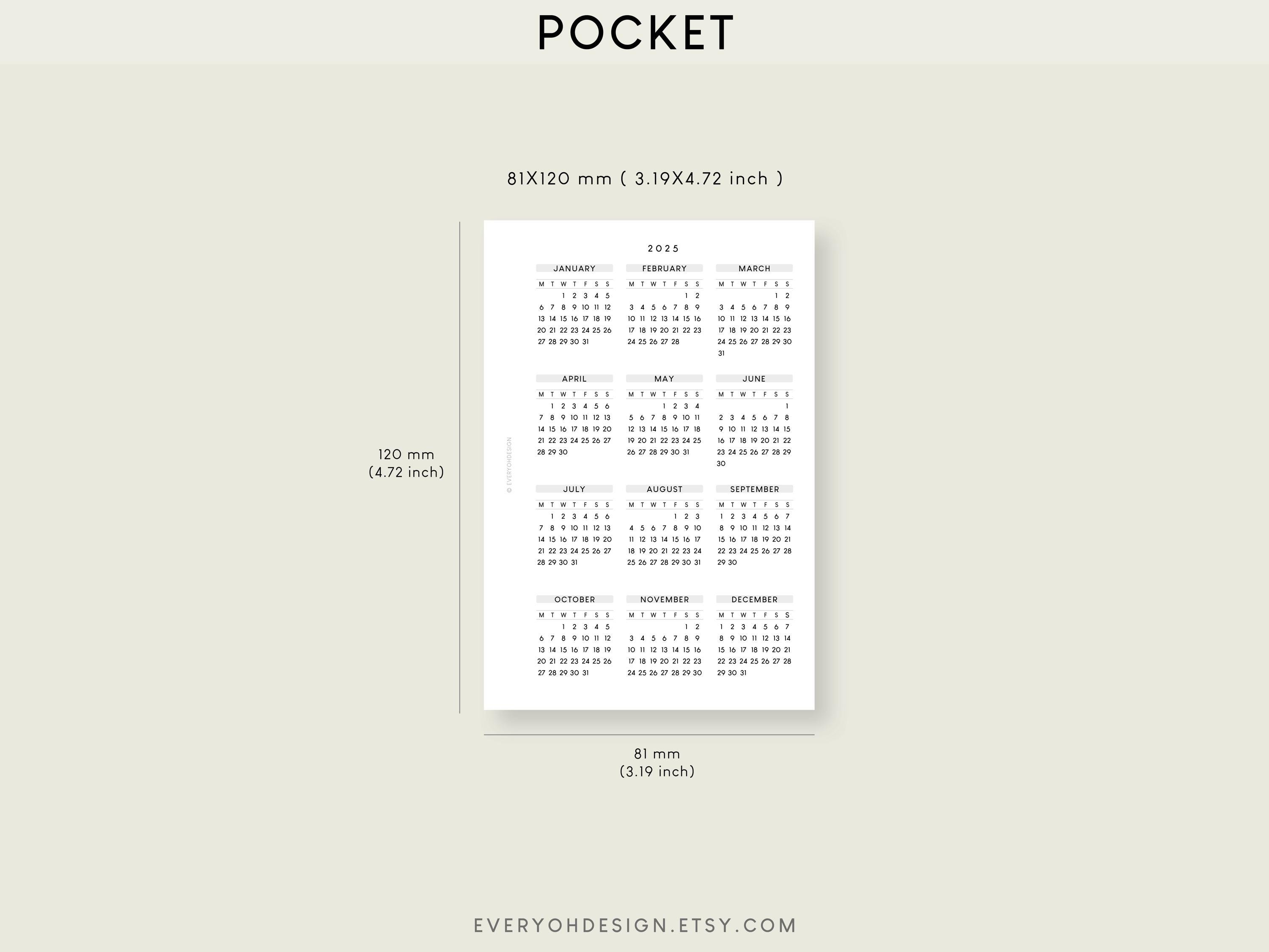 2025 Calendar Pocket Printable Insert | Dated Yearly Planner Template ...