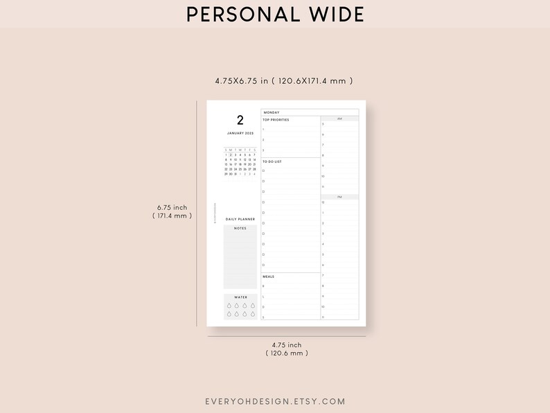 2023 Daily Planner Printable Personal Wide Inserts Dated - Etsy