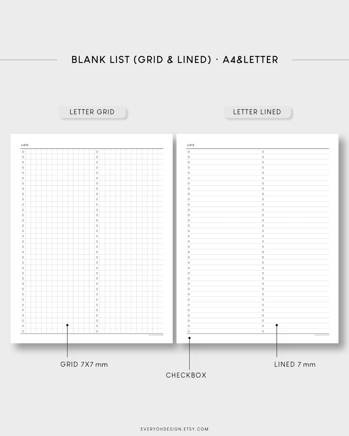 A4 & Letter Blank Lists Printable Planner Minimalist 2 Columns ...