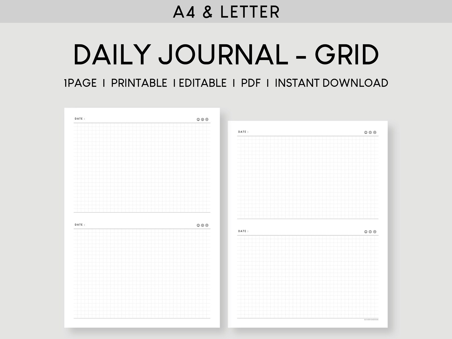 A4 & Letter Printable Daily Journal Undated Planner Diary Log Editable ...