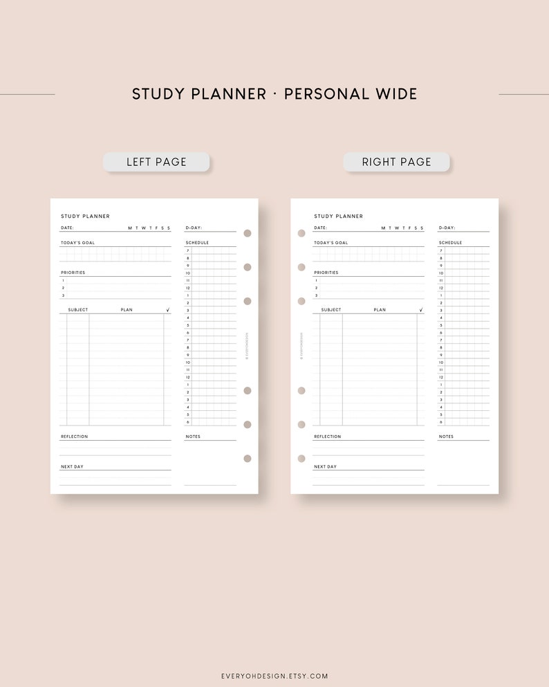 Study Planner Personal Wide Printable Insert Student | Etsy