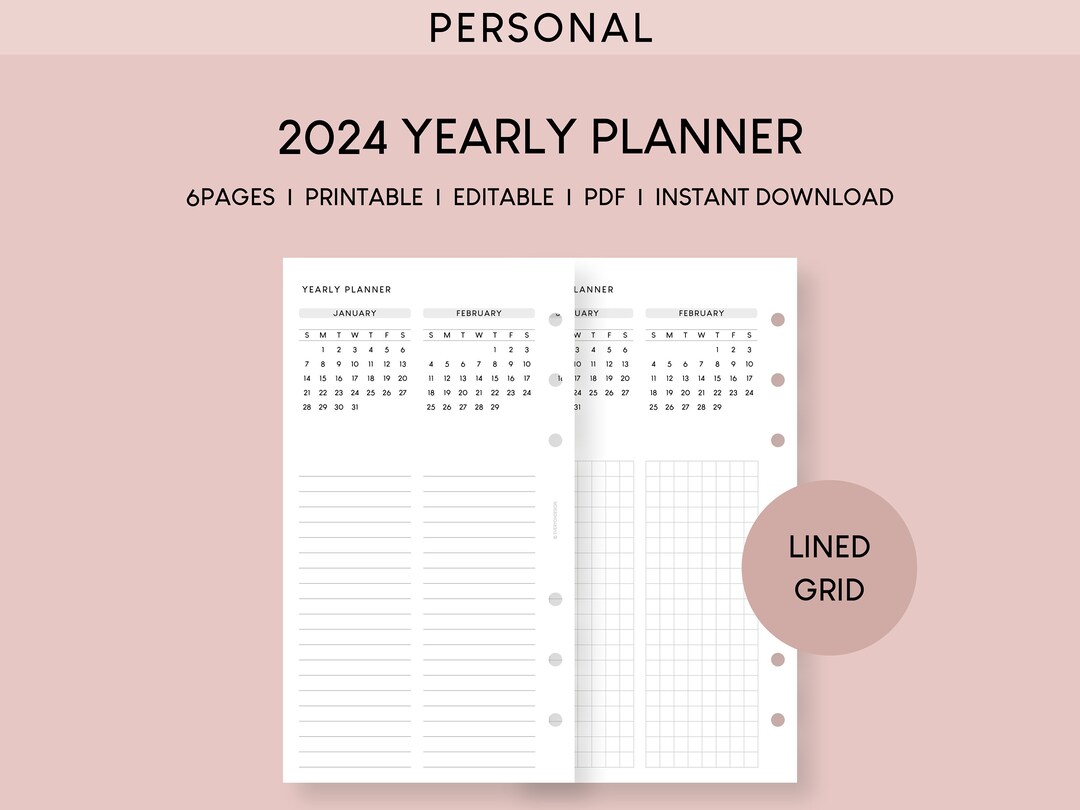 Personal 2024 Yearly Planner Printable Inserts Dated Calendar Editable ...