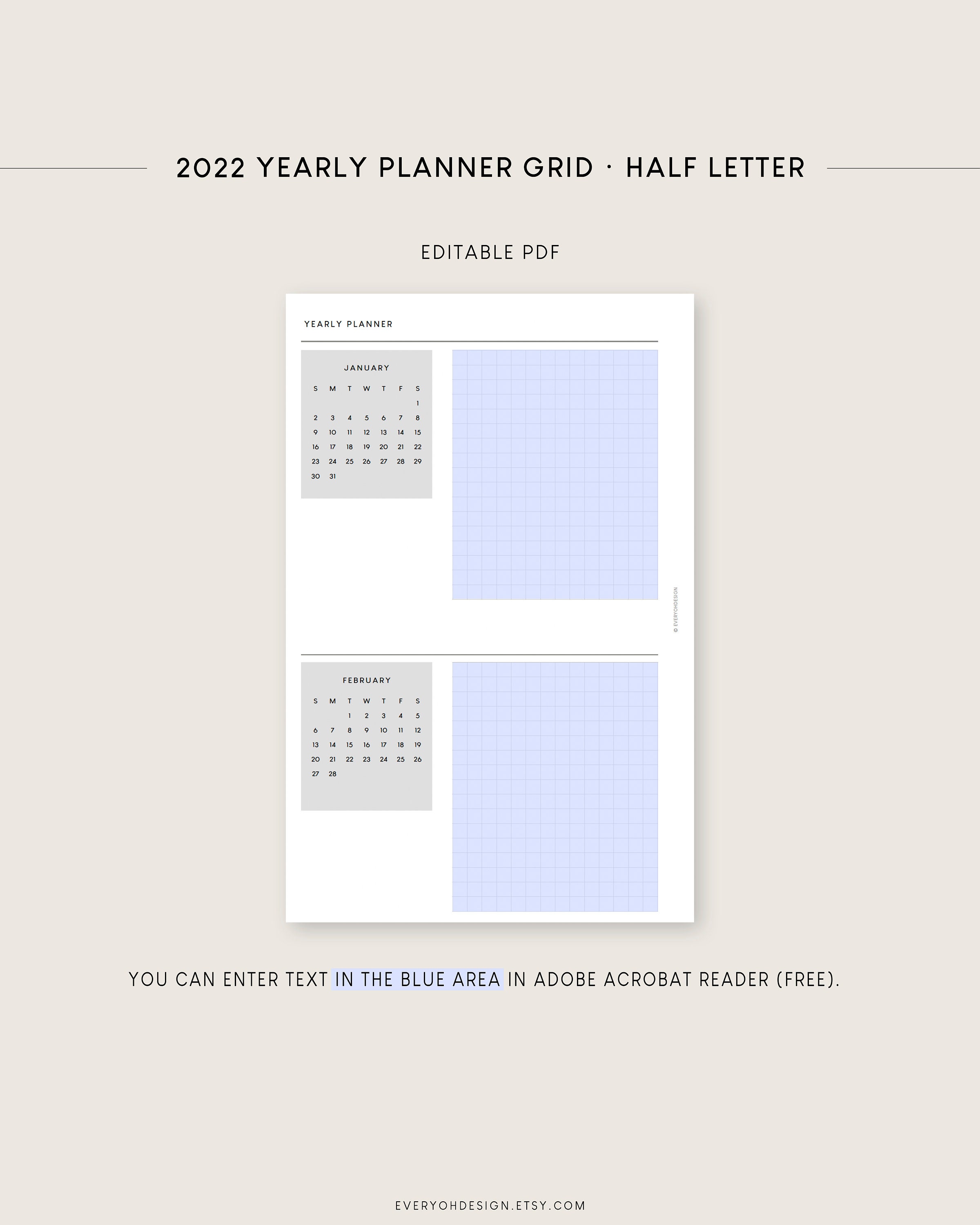 2022 2023 Yearly Planner Calendar Printable Inserts Editable - Etsy