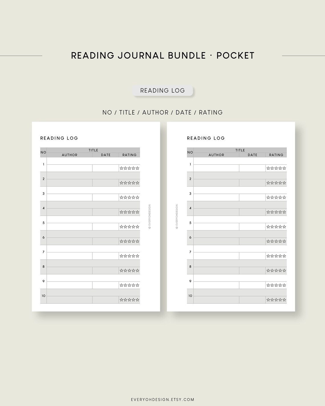 Pocket Reading Journal Bundle Printable Inserts Book Planner 6types ...