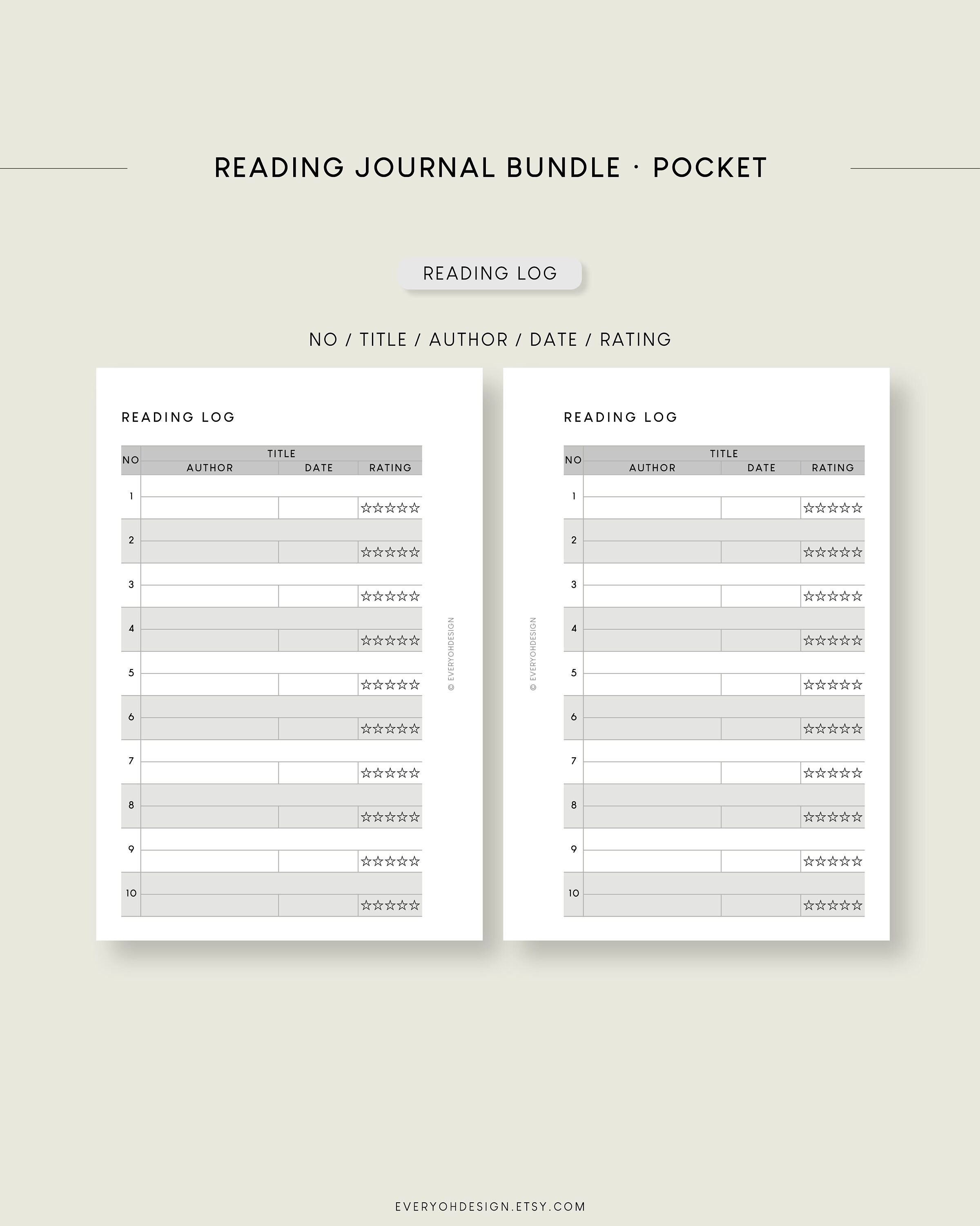Pocket Reading Journal Bundle Printable Inserts Book Planner 6types ...