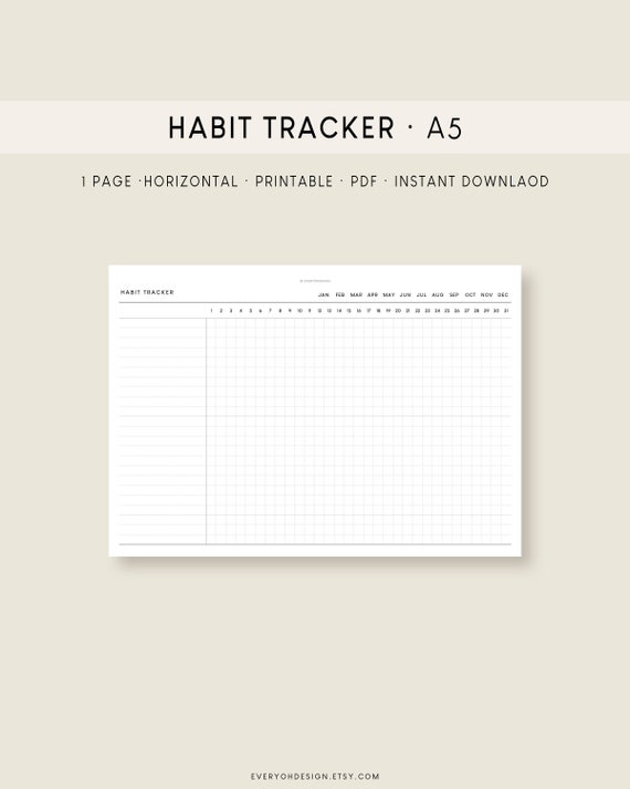 Habit Tracker A5 Horizontal Printable Inserts Monthly | Etsy