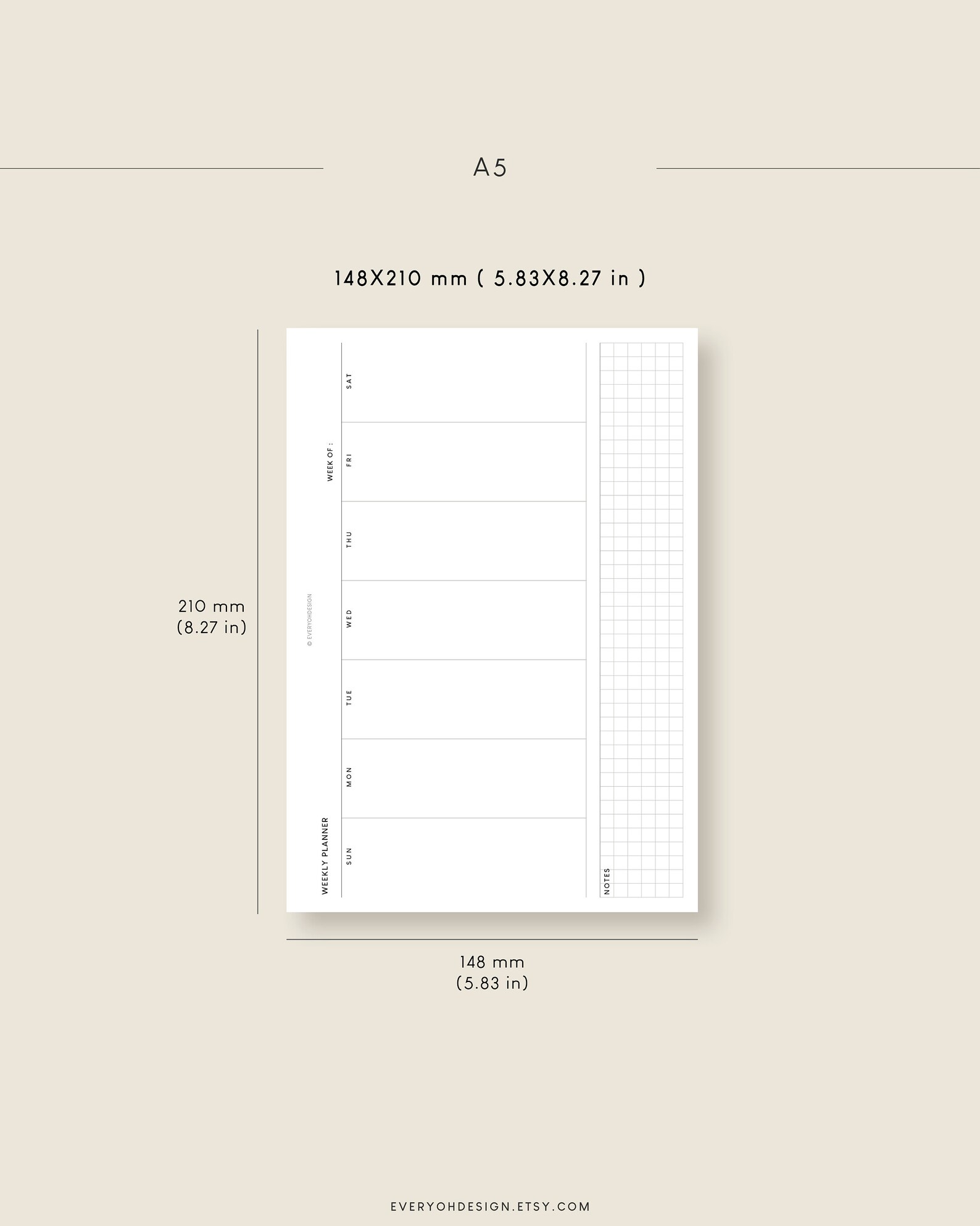 Weekly Planner Horizontal A5 Inserts Printable Undated Planner Editable ...
