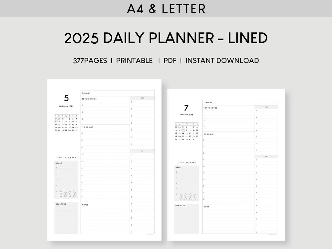 A4&letter 2025 Daily Planner With Calendar Printable | Minimalist Dated ...
