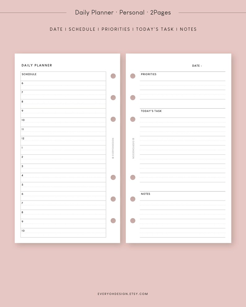 Printable Undated Daily Planner Personal Minimalist Fillable - Etsy