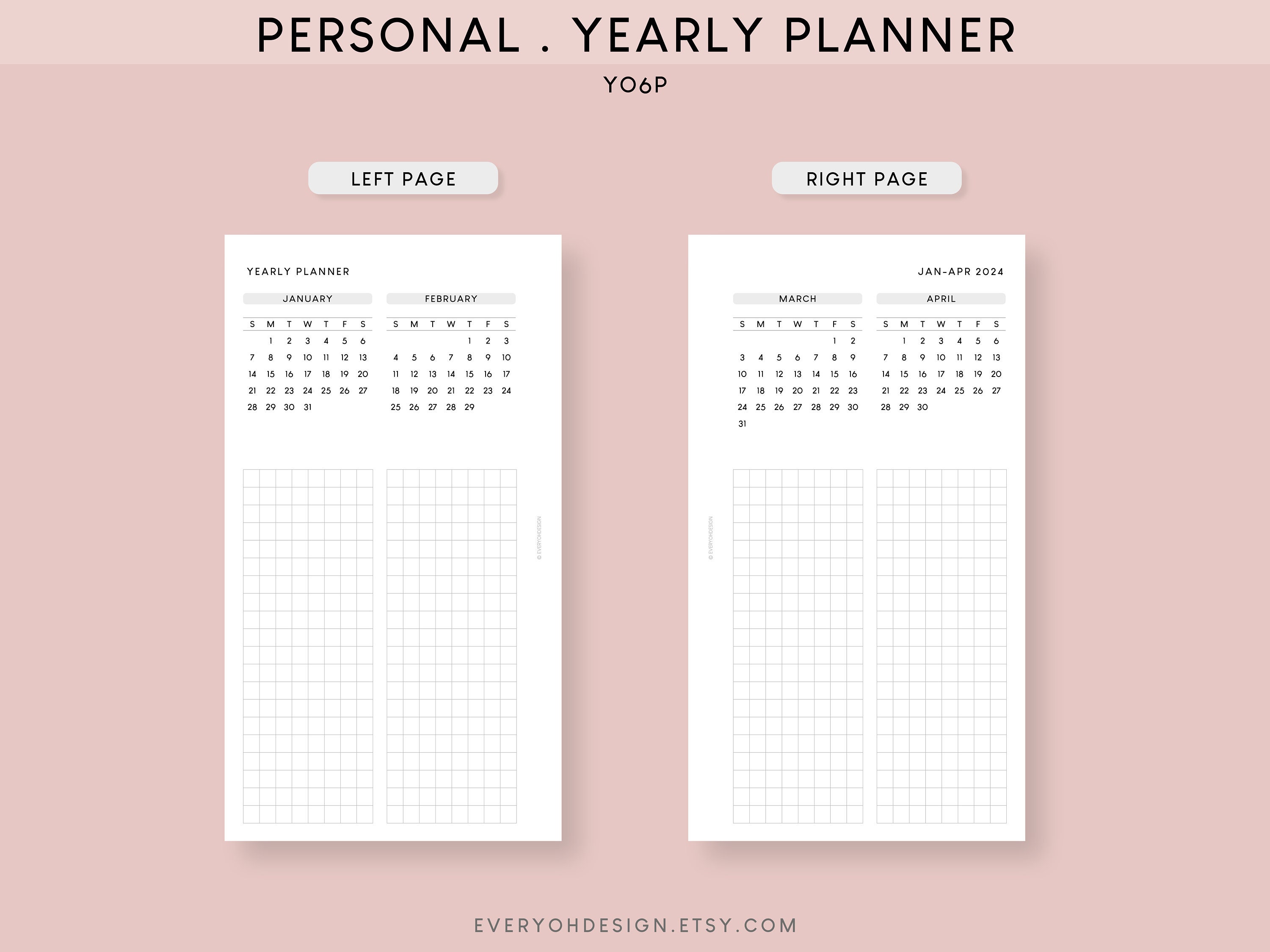 Personal 2024 Yearly Planner Printable Inserts Dated Calendar Editable ...