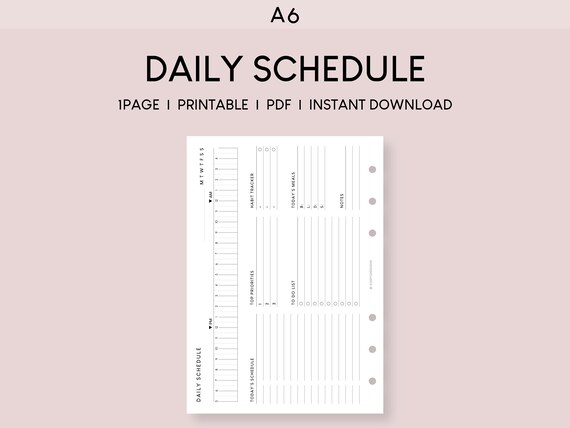 Daily Schedule Planner A6 Printable Insert 24 Hour Daily Log - Etsy