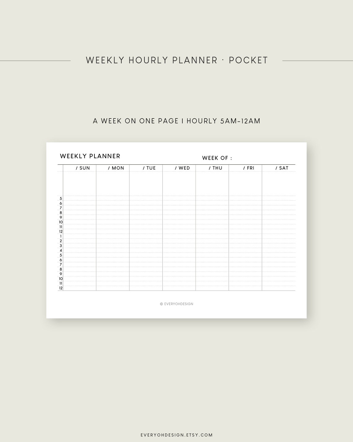 Pocket Hourly Weekly Planner Horizontal Printable Insert Template ...