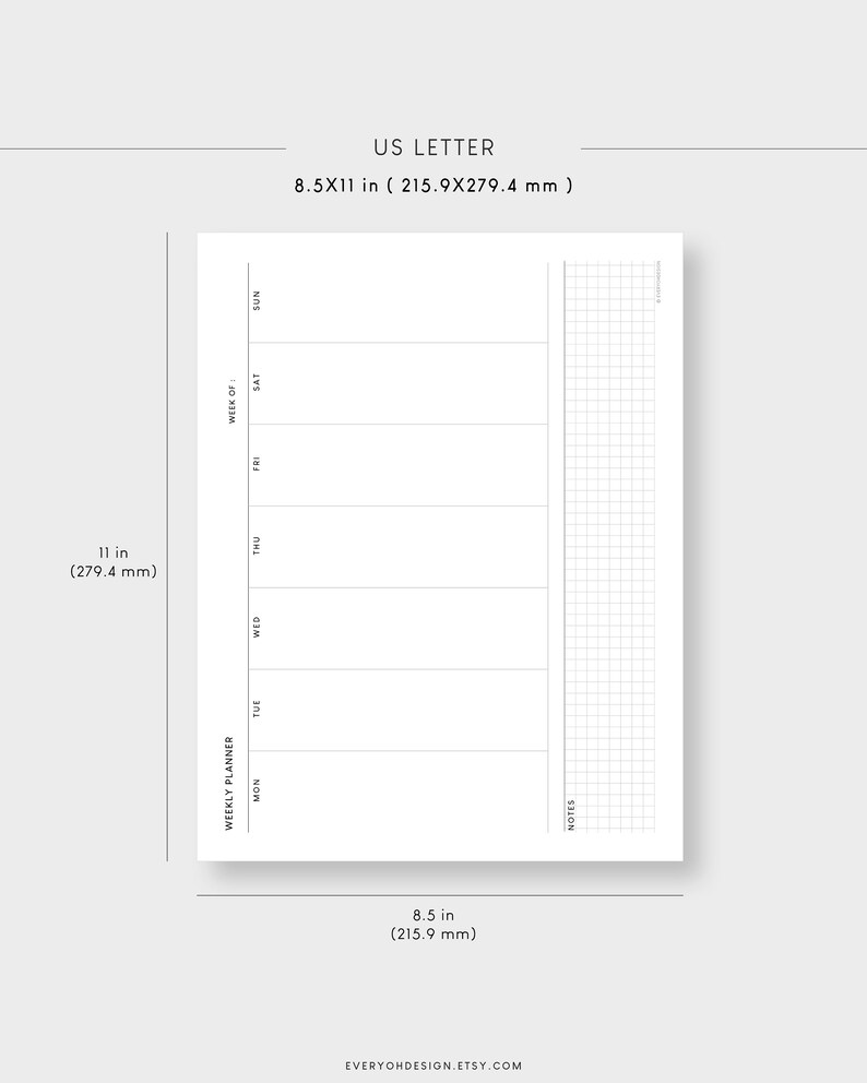Weekly Horizontal Printable Planner A4 & Letter | Editable Week on One ...