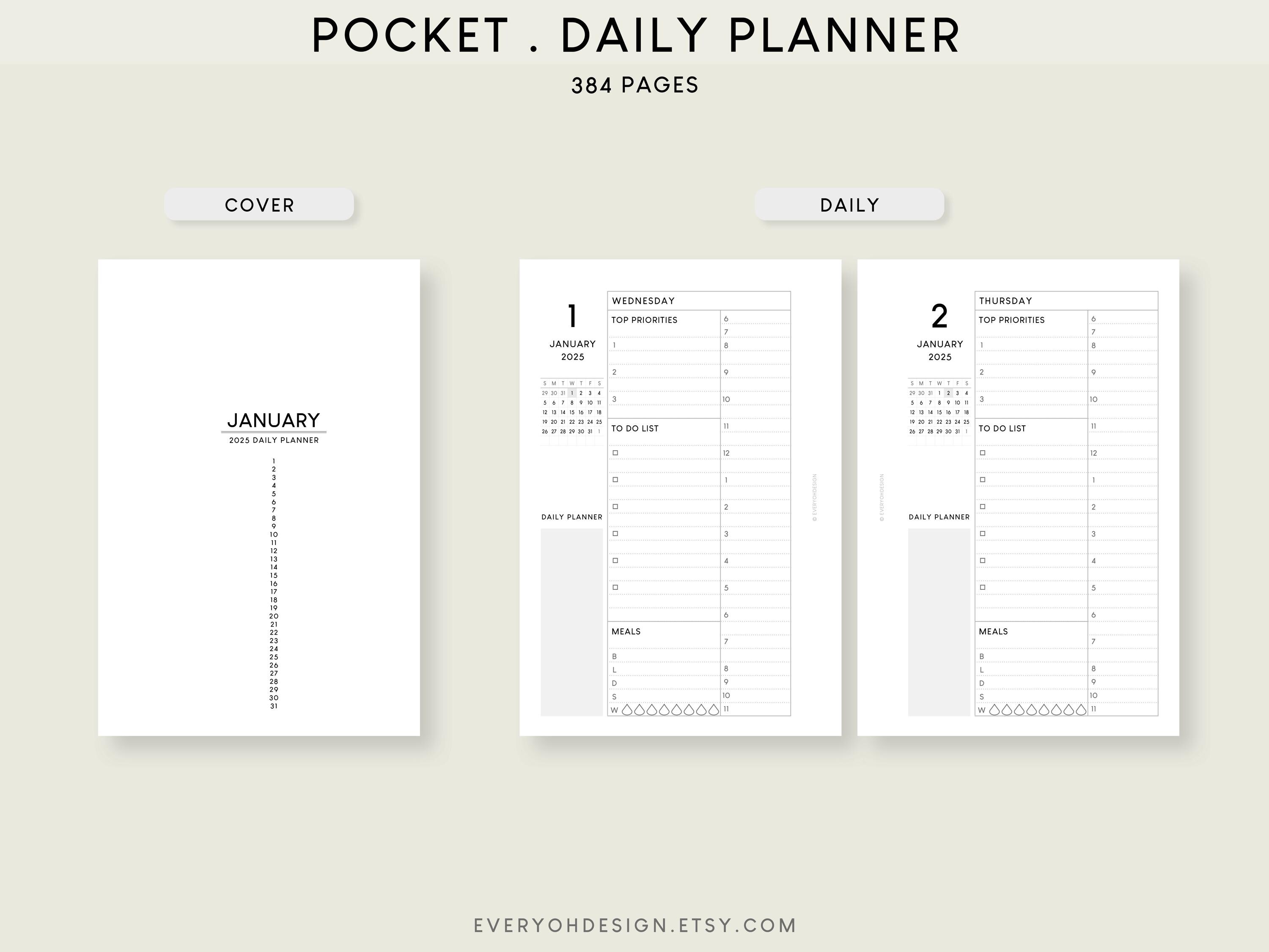 2025 Dated Daily Planner With Calendar Printable Insert | Hourly ...