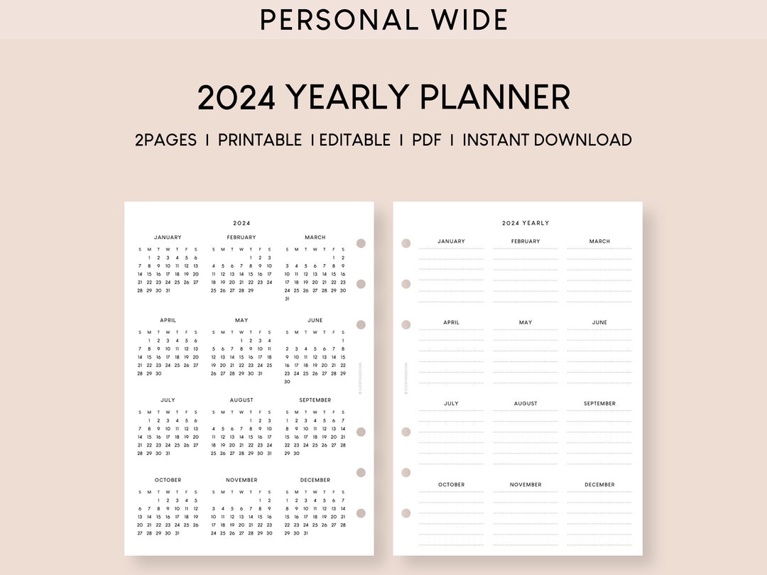 2024 Calendar Yearly Planner Printable Insert Personal Wide Editable ...