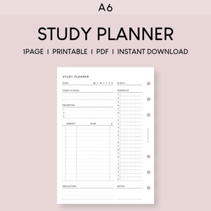 Student Study Planner A6 Printable Insert | 24 Hour 10 Minutes Schedule ...