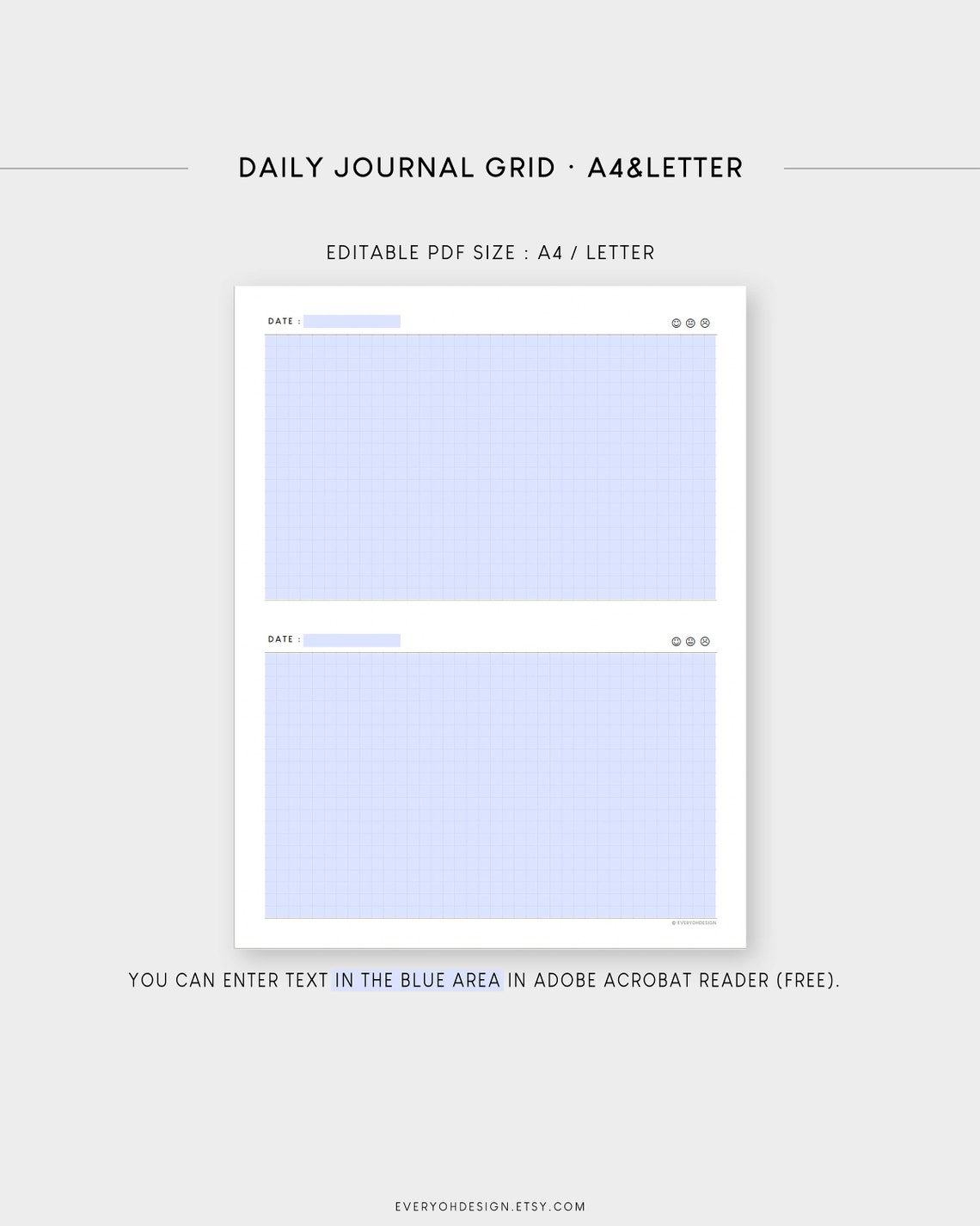 A4 & Letter Printable Daily Journal Undated Planner Diary Log Editable ...