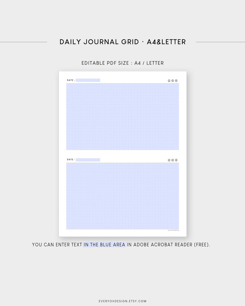 A4 & Letter Printable Daily Journal Undated Planner Diary Log Editable ...