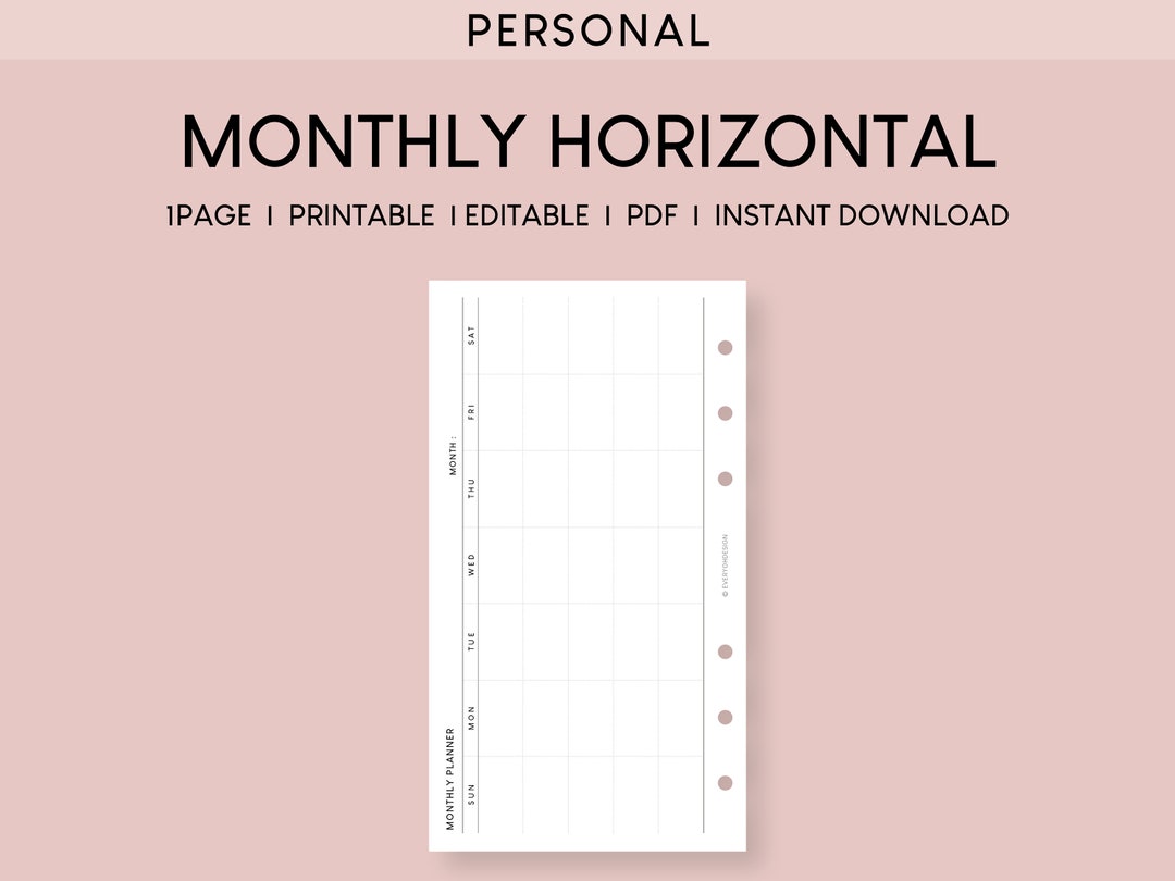 Personal Monthly Planner Printable Inserts | Editable Calendar ...