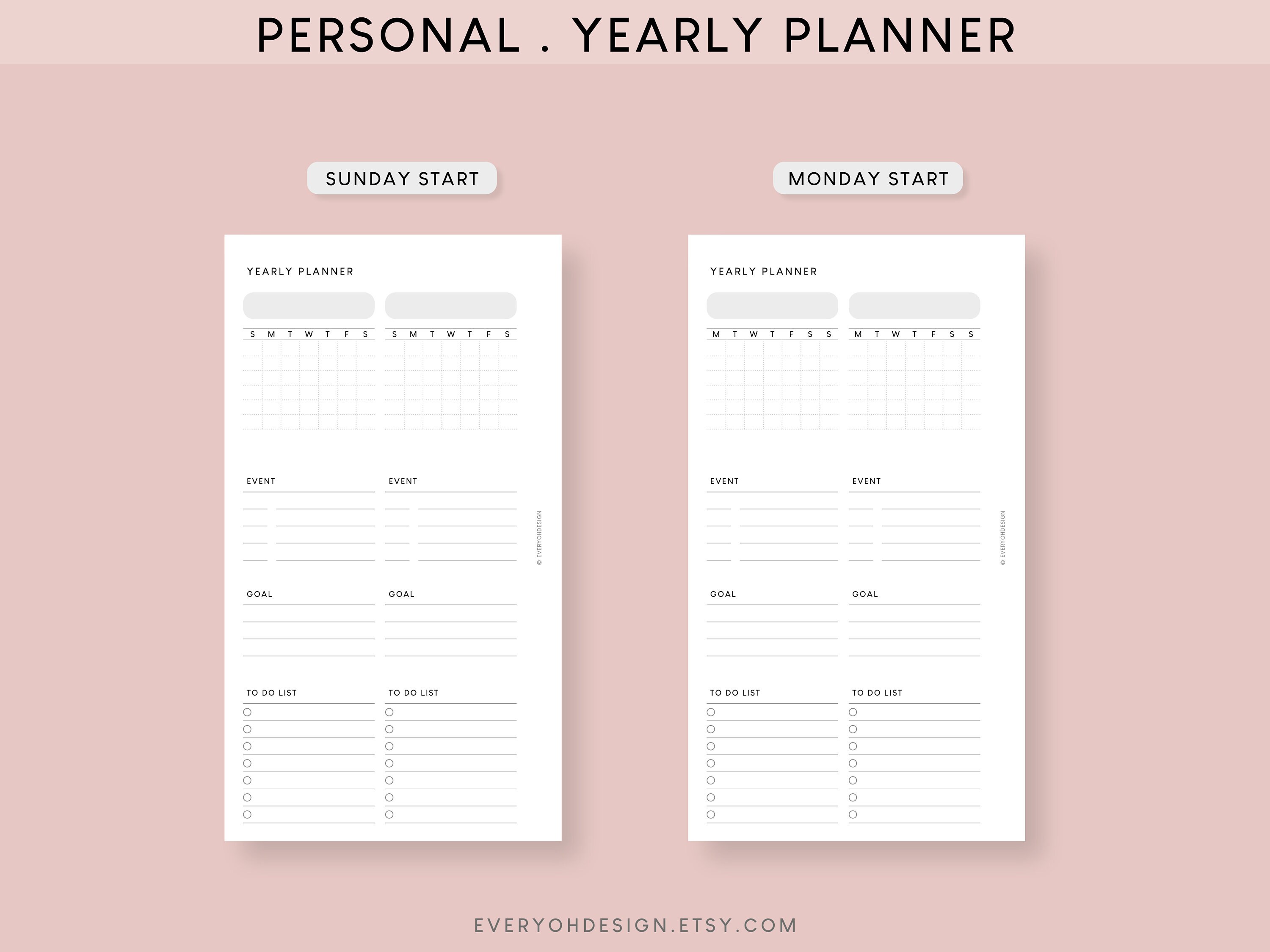Personal Yearly Planner Printable Inserts: Minimalist Organizer (PDF ...
