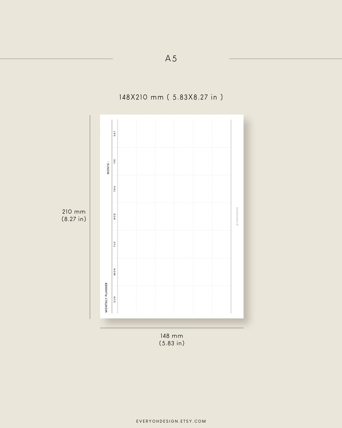 Monthly Planner Horizontal A5 Insert Printable Month on One - Etsy