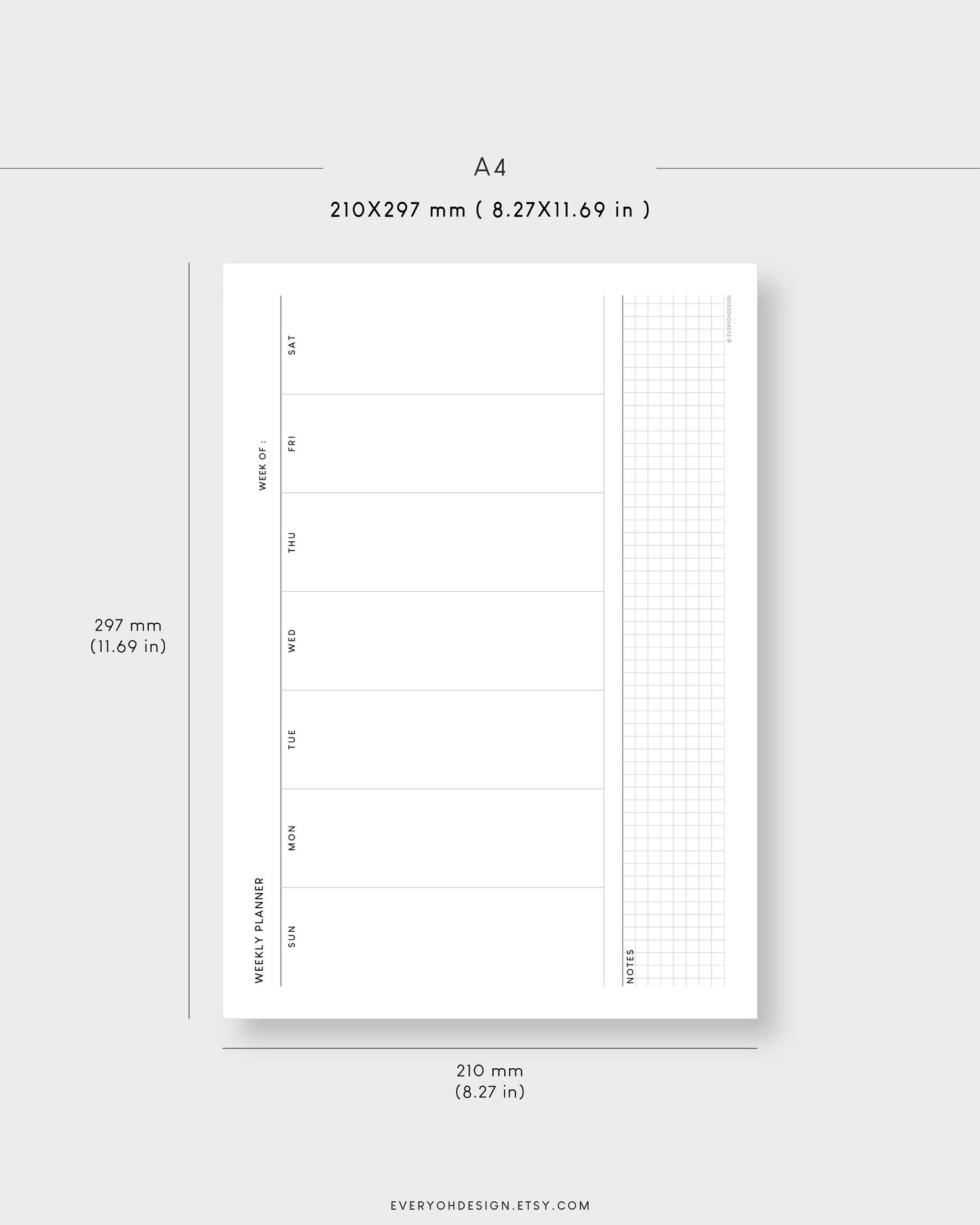 Weekly Horizontal Printable Planner A4 & Letter | Editable Week on One ...
