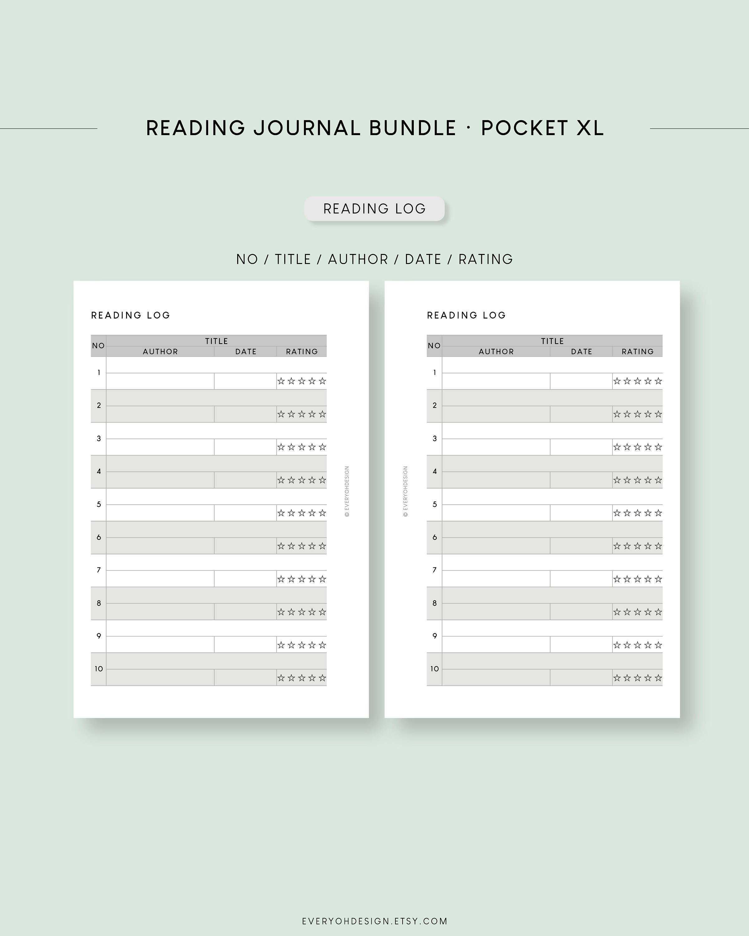 Pocket Plus Reading Journal Printable: Book Review, Log, Wishlist (PDF ...