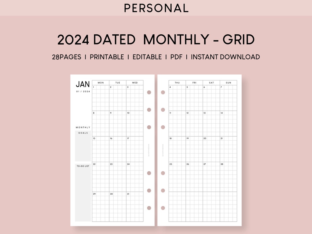 2024 Monthly Calendar Planner Printable Insert Dated Schedule Fillable ...