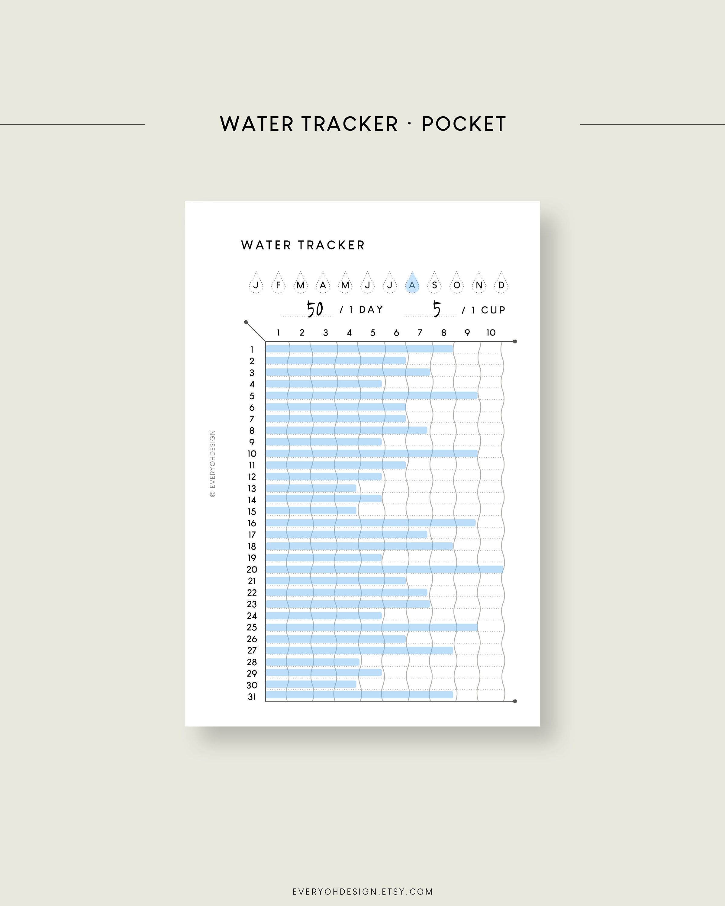 Pocket Planner Water Tracker Printable: Monthly Hydration Log (PDF) - Etsy