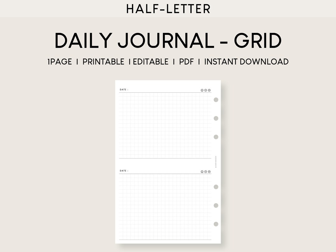 Half Letter Diary Printable Insert One Page on Two Day Undated Daily ...