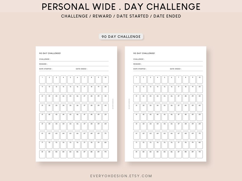 30 Day Challenge Printable Bundle Personal Wide 90 Day Tracker Template ...