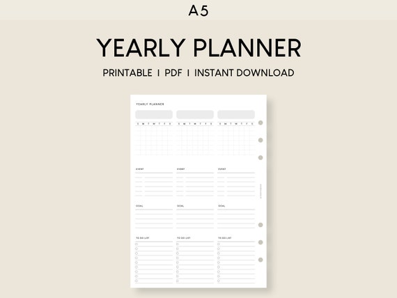 A5 Undated Yearly Planner Printable Inserts Event Goal To-do - Etsy