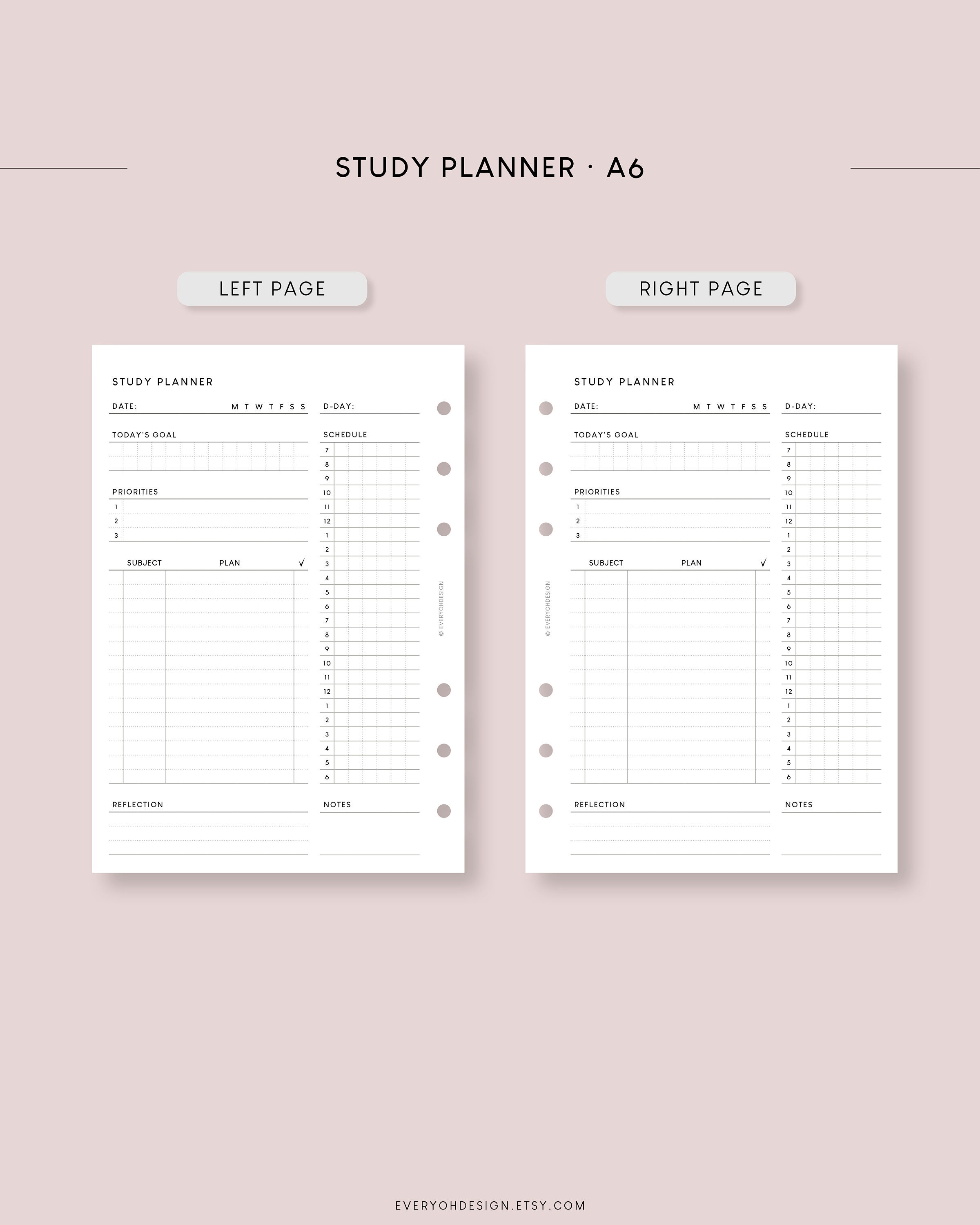 Student Study Planner A6 Printable Insert 24 Hour 10 Minutes Schedule ...
