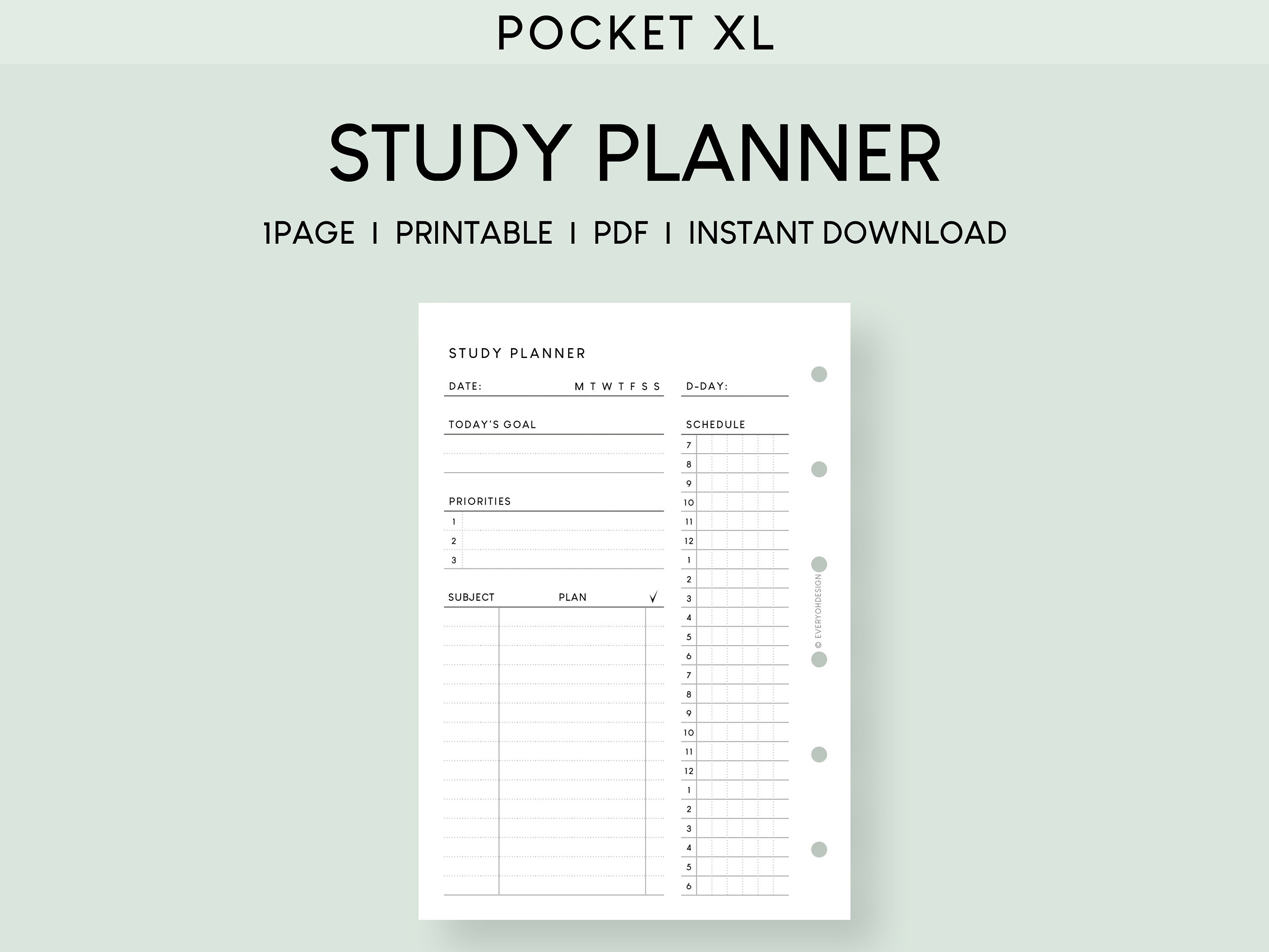 Pocket Plus Study Planner Printable Insert Student Schedule Template 10 ...
