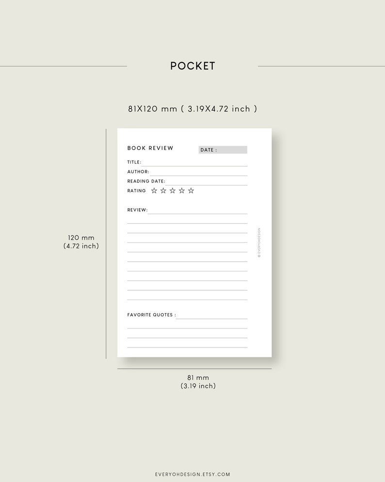 Pocket Reading Journal Bundle Printable Inserts Book Planner 6types ...