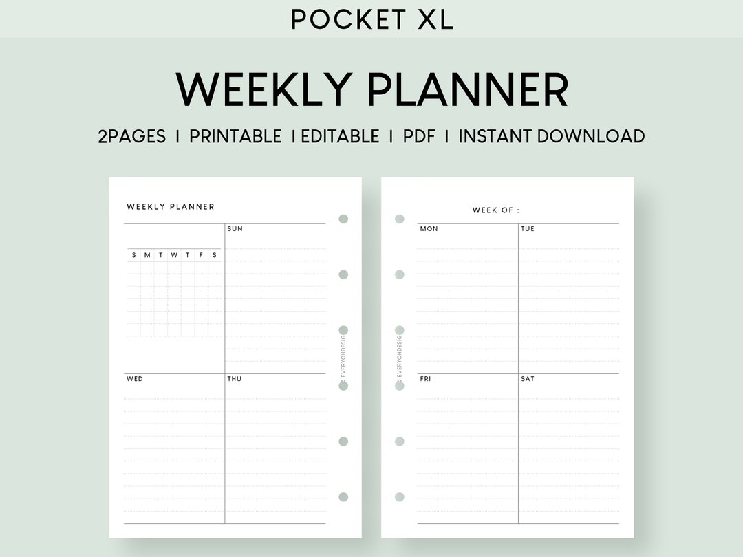 Weekly Planner With Calendar(blank) Pocket Plus Inserts | Printable ...