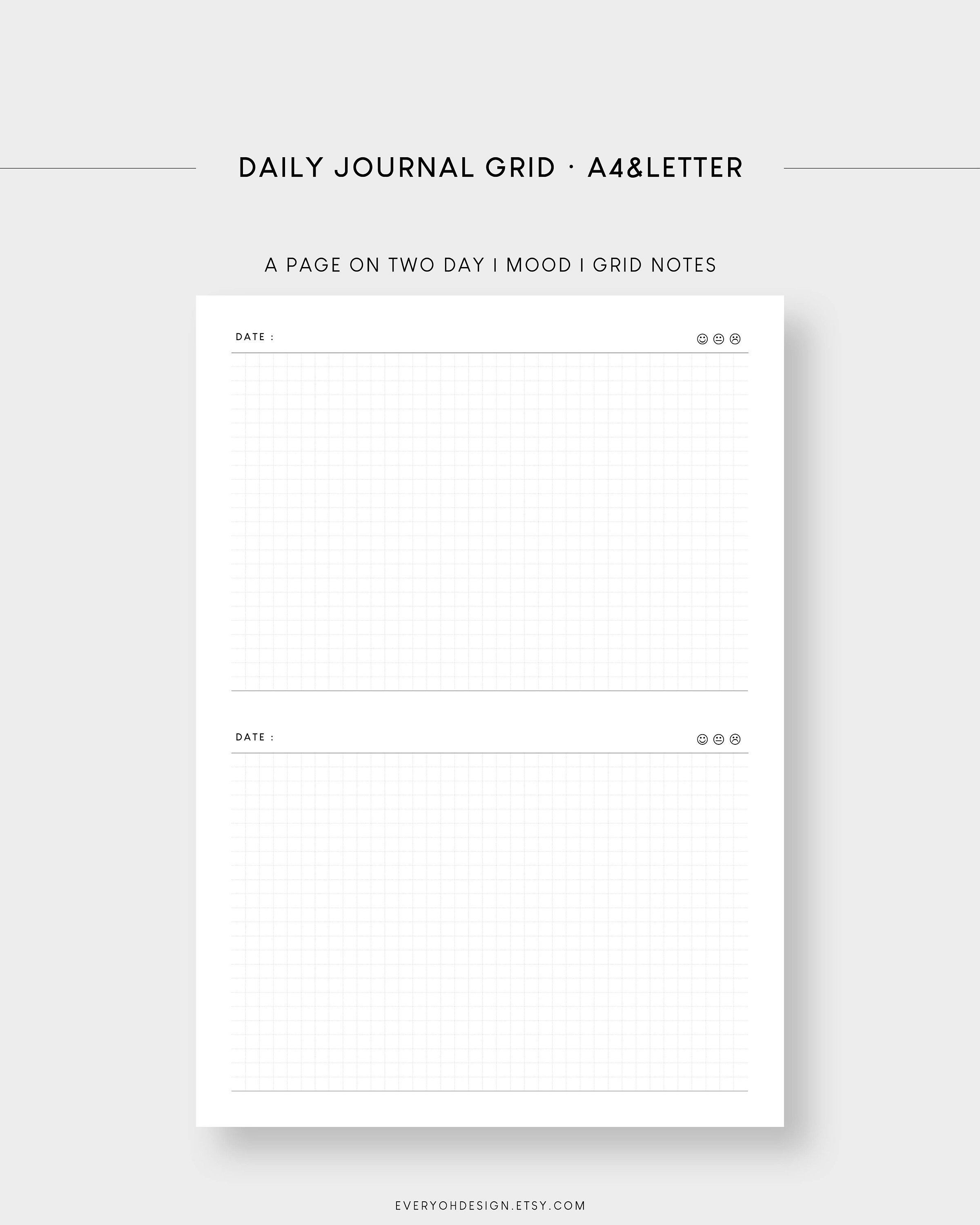A4 Letter Daily Grid Journal: Printable Editable PDF (digital Download ...