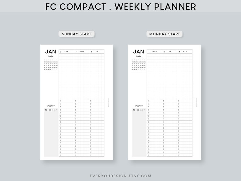 2024 Weekly Planner FC Compact Printable Inserts Minimalist Dated 52 ...
