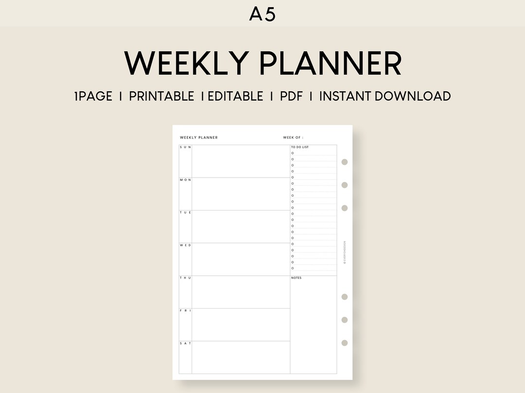 A5 Undated Weekly Planner Printable: Minimalist To-do List (PDF) - Etsy