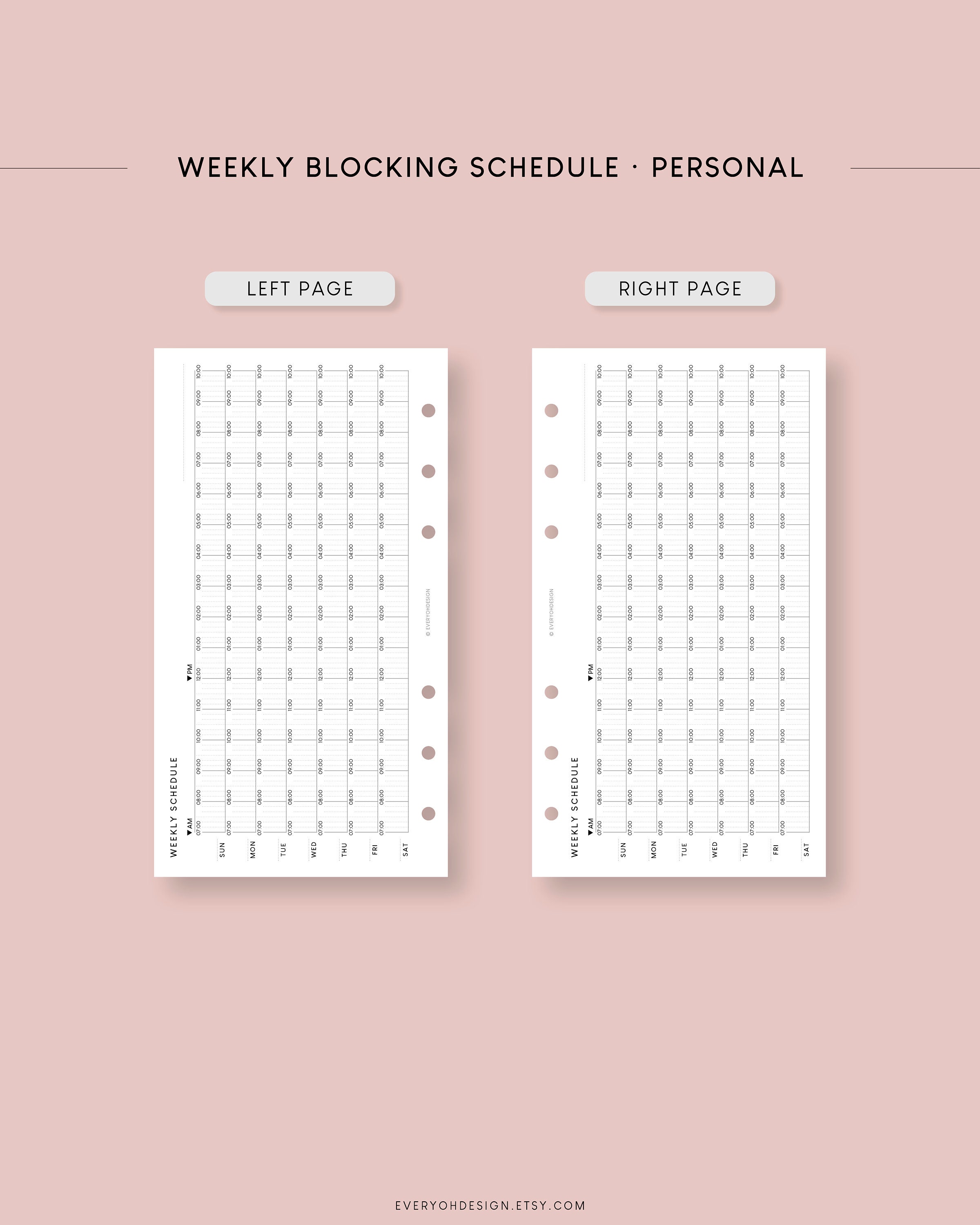 Personal Weekly Schedule Planner Printable Inserts | Minimalist Time ...