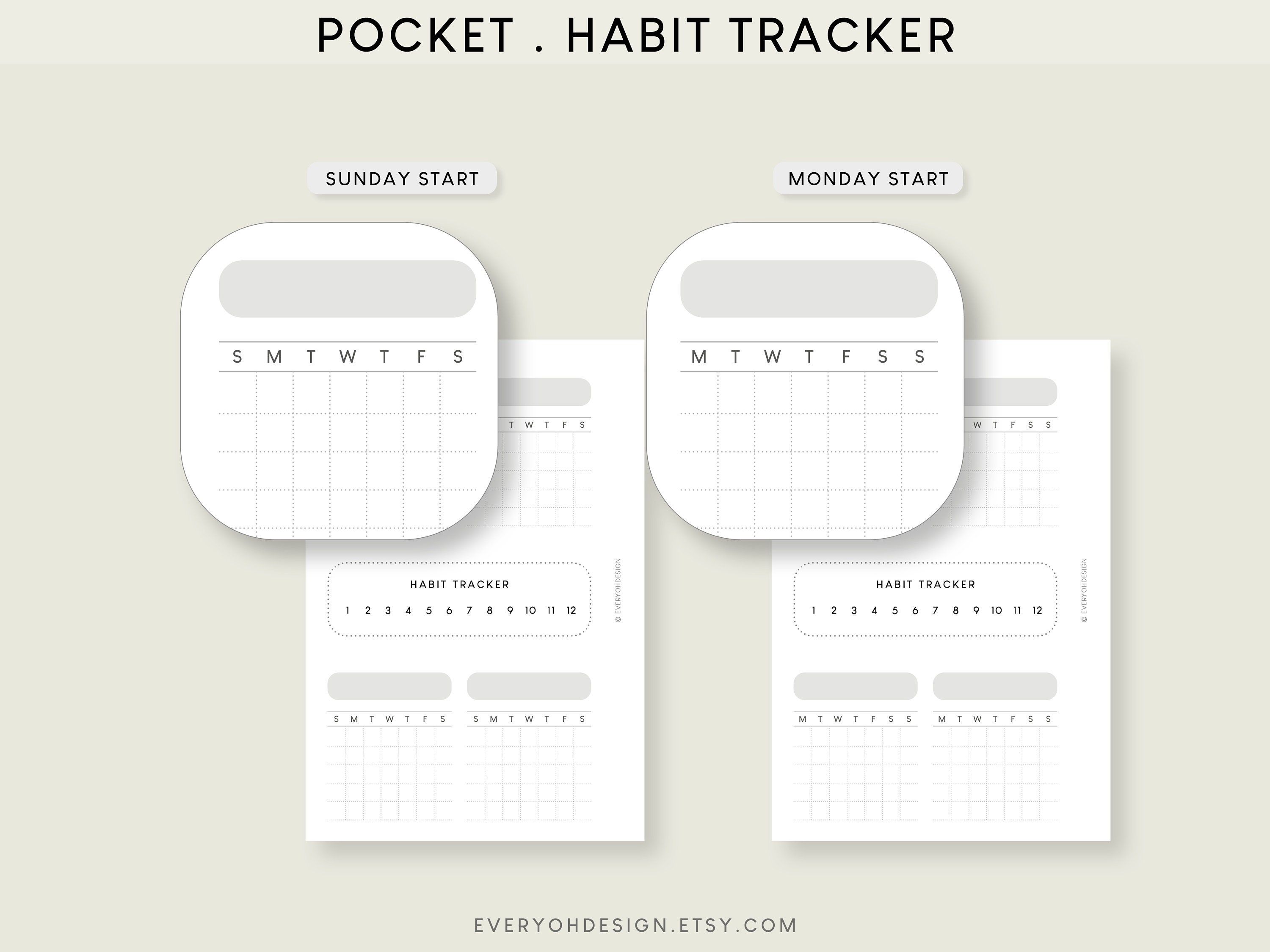 Pocket Habit Tracker Printable: Blank Monthly Calendar (PDF) - Etsy