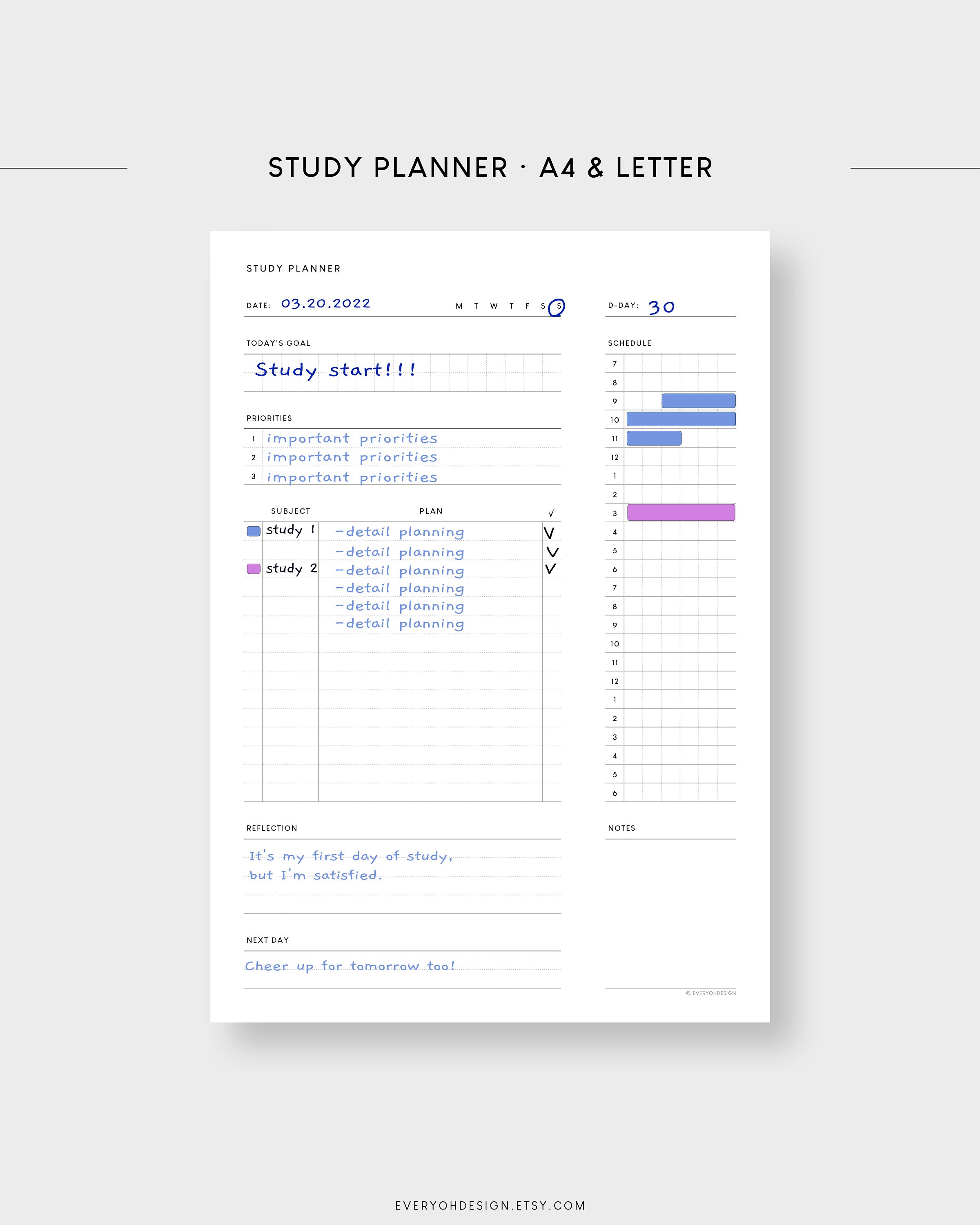 Study Planner A4 & Letter Printable Student Schedule Template Goodnotes ...