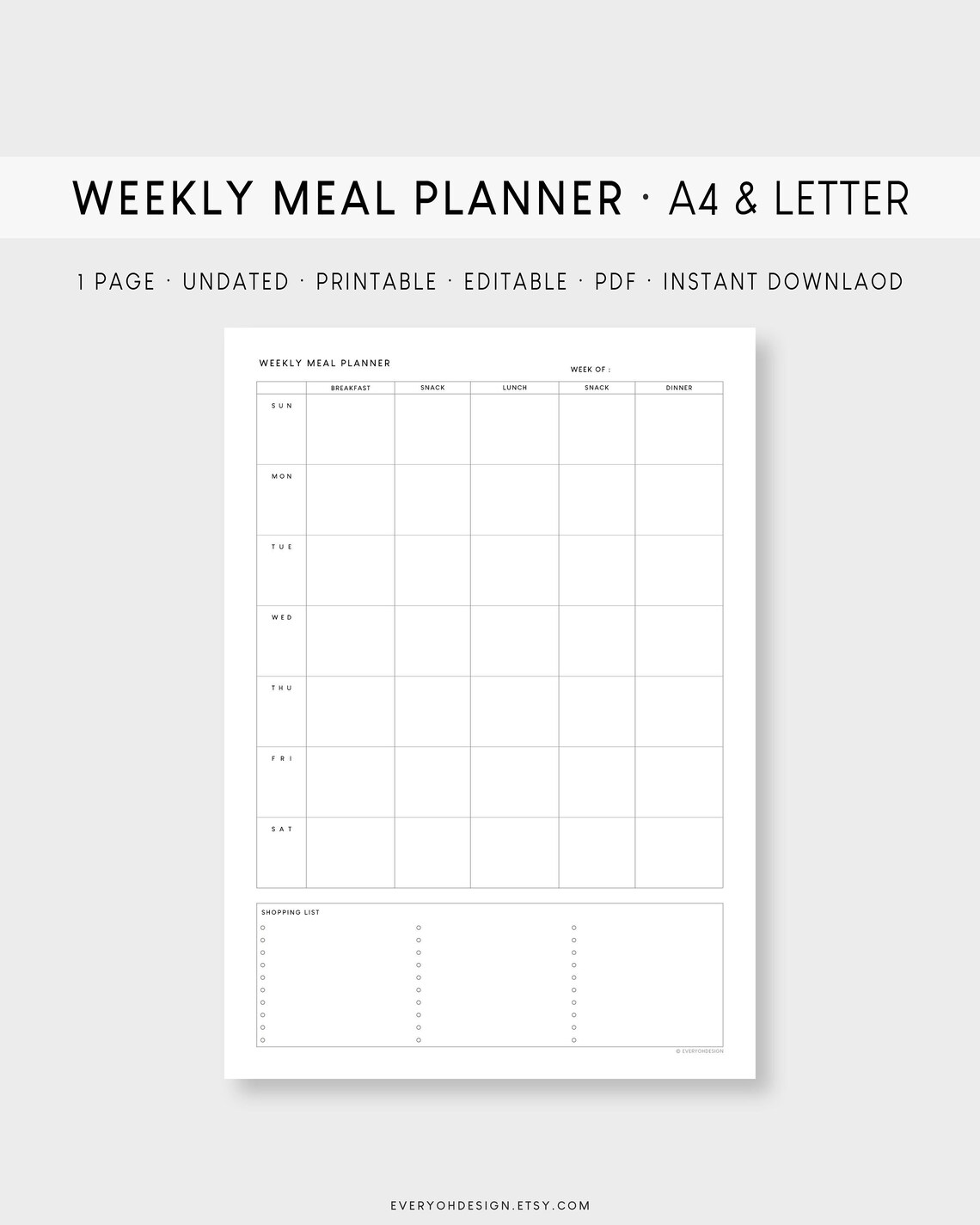 A4 & Letter Weekly Meal Planner Printable Menu List Inserts | Etsy Canada