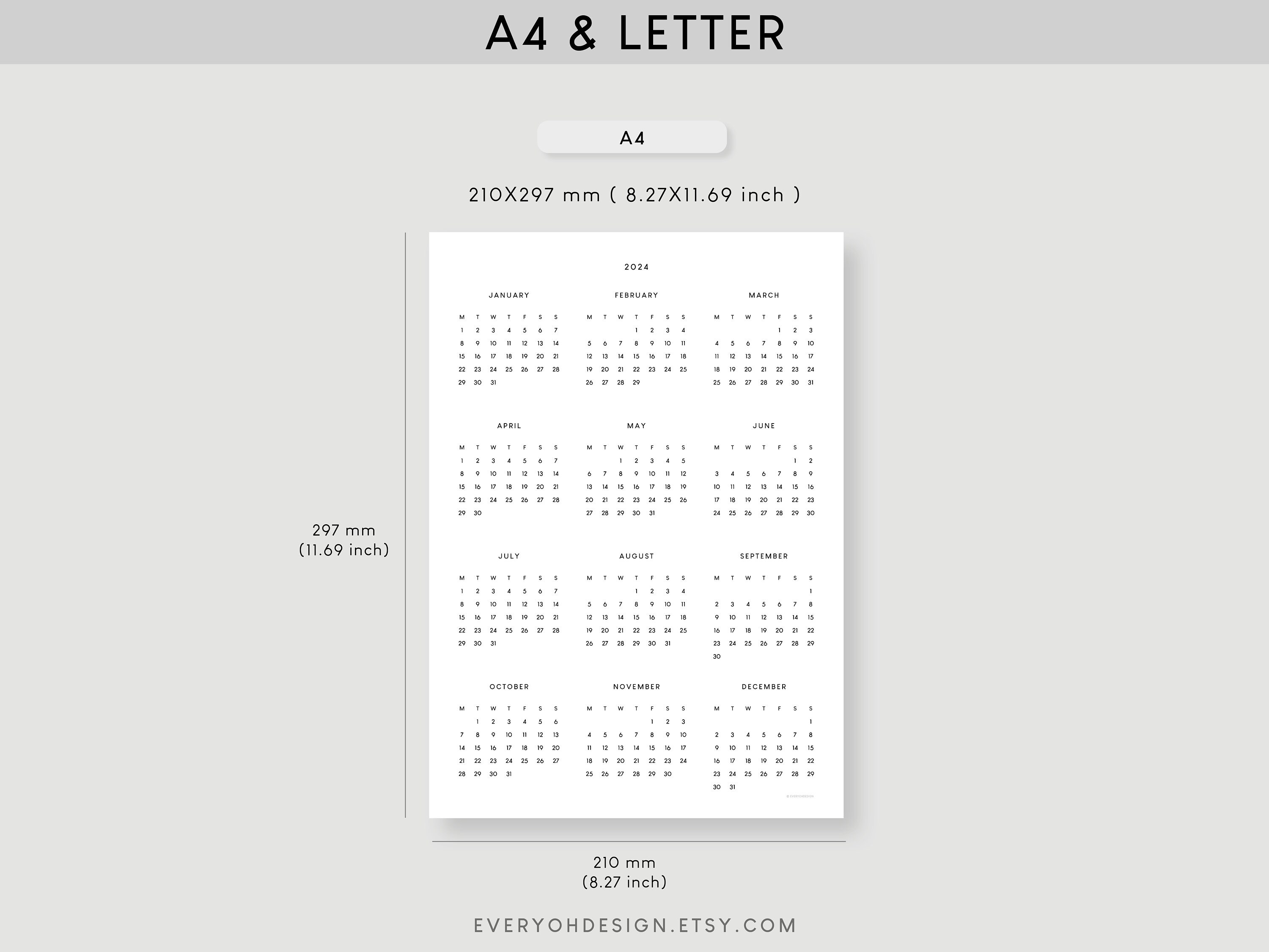 2024 Calendar Yearly Planner A4 & Letter Printable Yearly - Etsy